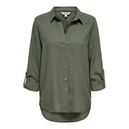 Hemdbluse Only "ONLGOA 3/4 STRAP LINEN BL SHIRT CC PNT", Damen, Gr. L, smokey olive, Web, Obermaterial: 70% Viskose, 30% Leinen, unifarben, loose fit Po-bedeckend, Blusen Hemdbluse, mit Leinen, umschlagbare Manschetten, Topseller