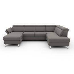 Sit & More Wohnlandschaft SIT & MORE "Vincenzo U-Form", grau (hellgrau), B:317cm H:84cm T:93cm, Sofas, Wohnlandschaft, inklusive Kopfteilverstellung, wahlweise mit Bettfunktion, Bettkasten
