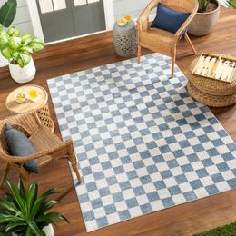 Teppich LIVABLISS "CLEVELAND", blau, B:200cm H:6mm L:275cm, Kunstfaser, Teppiche, Teppich, Maschinenwaschbarer Teppich mit Karomuster, Kurzflor Wohnzimmerteppich