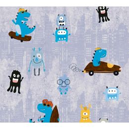 A.S. Cr&eacute;ation Vliestapete A.S. CR&Eacute;ATION "Little Love", blau (blau gelb braun), B:0,53m L:10,05m, Vlies, Tapeten, Kindertapete Tapete Dinosaurier Tapeten Kinderzimmer Design Wandtapete