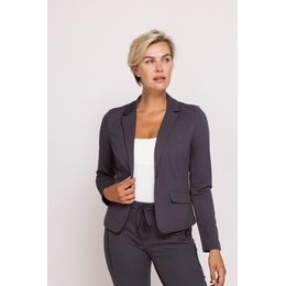 Kurzblazer Zhrill "BETSY", Damen, Gr. M, blau, Web, Obermaterial: 46% Viskose, 45% Polyamid, 9% Elasthan, bedruckt, tailliert taillenlang, Rundhals, Blazer Kurzblazer, grafisches Allover-Muster, tailliert