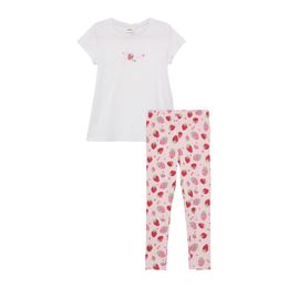 Shirt & Leggings s.Oliver JUNIOR, M&auml;dchen, Gr. 104/110, wei&szlig;, rose aop, Jersey, Obermaterial: 95% Baumwolle, 5% Elasthan, bedruckt, KOB Set-Artikel Shirt & Leggings, 2er Set, gemusterte Leggings und Sommershirt, f&uuml;r Girls