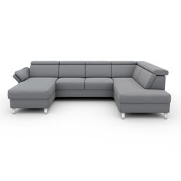 Sit & More Wohnlandschaft SIT & MORE "Vincenzo U-Form", grau (hellgrau), B:317cm H:84cm T:93cm, Sofas, Wohnlandschaft, inklusive Kopfteilverstellung, wahlweise mit Bettfunktion, Bettkasten