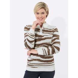 WITT Damen Jacquard-Pullover mit Stehkragen, ecru-braun-gemustert, Gr&ouml;&szlig;e 40