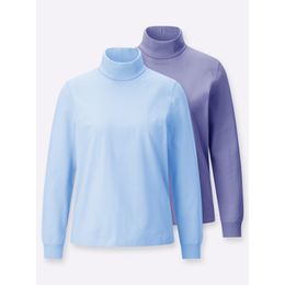 WITT Damen Rollkragenshirt mit gerippten Eins&auml;tzen, taubenblau + eisblau, Gr&ouml;&szlig;e 38