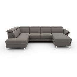 Sit & More Wohnlandschaft SIT & MORE "Vincenzo U-Form", grau (hellgrau), B:317cm H:84cm T:93cm, Sofas, Wohnlandschaft, inklusive Kopfteilverstellung, wahlweise mit Bettfunktion, Bettkasten