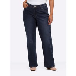 sheego Damen Gerade Jeans bei schmalerer Taille und viel Po, darkblue-stone-washed, Gr&ouml;&szlig;e 42