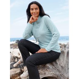 WITT Damen Langarmshirt mit Stehkragen, jade-ecru-geringelt, Gr&ouml;&szlig;e 38