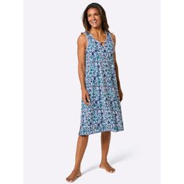 feel good Damen Sommerkleid mit Zierteil am Ausschnitt, jeansblau-topas-bedruckt, Gr&ouml;&szlig;e 36/38