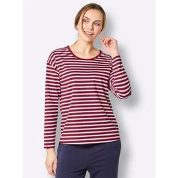WITT Damen Langarmshirt mit Ringelmuster, kirsche-wei&szlig;-geringelt, Gr&ouml;&szlig;e 36/38
