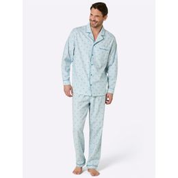 w&auml;schepur men Herren Pyjama, ecru-mint-bedruckt, Gr&ouml;&szlig;e 44/46