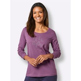 WITT Damen Langarmshirt mit Glitzer-Schriftzug, violett, Gr&ouml;&szlig;e 36/38