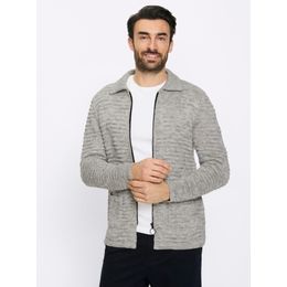 Marco Donati Herren Strickjacke in l&auml;ngerer Form, ecru-steingrau-meliert, Gr&ouml;&szlig;e 48