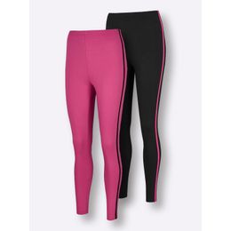 feel good Damen Leggings mit seitlicher Paspel, schwarz + fuchsia, Gr&ouml;&szlig;e 52/54