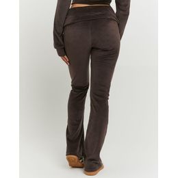 Samthose Tally Weijl "SPAPEVOLDY", Damen, Gr. 36, N-Gr, chocolate nugget, Sweatware, Obermaterial: 94% Polyester, 6% Elasthan, unifarben, bootcut fit lang, Hosen Samthose, Materialmix, Bootcut, Mid Waist, aus Samt mit B&uuml;ndchen zum Umschlagen