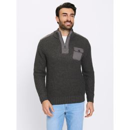 Marco Donati Herren Langarm-Pullover mit gewebten Bes&auml;tzen, graphit-meliert, Gr&ouml;&szlig;e 48