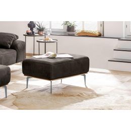 Polsterhocker W.Schillig "run", grau (antracite s37), B:75cm H:46cm T:60cm, Stoff S37 (100% Polyester);ROHLEDER Chenille-Flachgewebe Q2 W77 (68% Polyacryl, 32% Polyester);Stoff S37 (100% Polyester), Hocker, Polsterhocker, mit elegantem Holzsockel, F&uuml;&szlig;e in Silber matt, Breite 75 cm