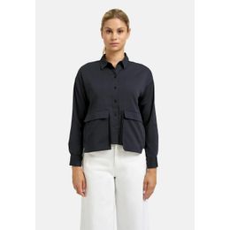 Smith & Soul Hemdbluse SMITH & SOUL, Damen, Gr. L, marine, Web, Obermaterial: 70% Baumwolle, 27% Polyester, 3% Elasthan, unifarben, regular fit h&uuml;ftlang, 2-Knopf-Manschette mit Schlitz, Blusen Hemdbluse, mit Pattentaschen vorn