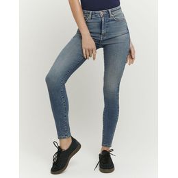 Skinny-fit-Jeans Tally Weijl "SPADESMART6", Damen, Gr. 34, N-Gr, medium indigowashusedeffects7, Denim/Jeans, Obermaterial: 98% Baumwolle, 2% Elasthan, Abriebeffekte, skinny fit kn&ouml;chellang, Jeans Skinny-fit-Jeans, Baumwollmischung, High Waist