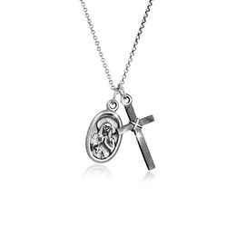 Lange Kette Kuzzoi "Halskette Herren Marienbild Kreuz Schutz Symbol 925 Silber" Gr. 60, silber, Halsketten, Damen, ohne Stein, Silber 925 (Sterlingsilber), Lange Kette
