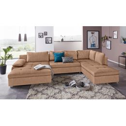Wohnlandschaft Home Affaire "Labene U-Form", braun (schoko), B:346cm H:82cm T:90cm, Struktur fein (95% Polyester, 5% Polyamid);Luxus-Microfaser ALTARA NUBUCK (100% Polyester);Kunstleder SOFTLUX / Struktur (100% Polyester);Struktur (100% Polyester), Sofas, Wohnlandschaft, wahlweise mit Bettfunktion und Bettkasten