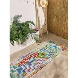 benuta Pop In- & Outdoor-L&auml;ufer Jovis Multicolor/Blau 80x250 cm - Teppich f&uuml;r Balkon, Terrasse & Garten