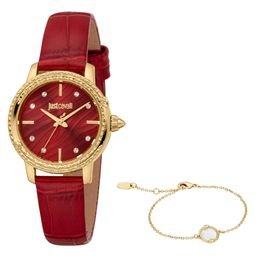 Quarzuhr JUST cavalli time "Euforia", rot (rot, weinrot), Armbanduhren, Damen, Quarzuhr, Armbanduhr, Damenuhr, Lederarmband, Ideal auch als Geschenk, analog