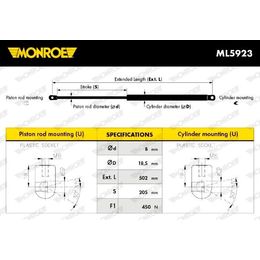 Monroe Gasfeder, Koffer-/Laderaum 11357324 f&uuml;r Audi