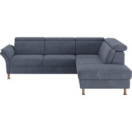 Ecksofa Home Affaire "Calypso L-Form", grau (grau, blau), B:259cm H:85cm T:227cm, 100% Polyester, Sofas, Ecksofa, mit Relaxfunktion motorisch im Sofa 2,5- Sitzer