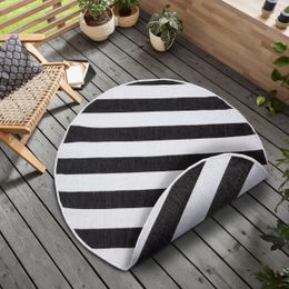 Teppich OTTO HOME "Alan Wendeteppich", schwarz-wei&szlig; (schwarz, wei&szlig;), H:5mm &Oslash;:200cm, Kunstfaser, Teppiche, Teppich, Beidseitig nutzbar, Streifen, Scandi, wetterfest, f&uuml;r In- und Outdoor