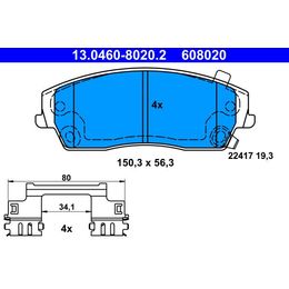 ATE Bremsbelagsatz, Scheibenbremse 13.0460-8020.2 vorne rechts links mit Zubeh&ouml;r f&uuml;r CHRYSLER 05174001AC 5174001AA K05174001AB