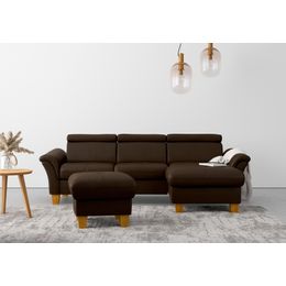 Ecksofa Home Affaire "Lindgren L-Form", braun (mocca), B:258cm H:84cm T:169cm, 100% Polyester, Sofas, Ecksofa, wahlweise mit Bett mit klappbaren Rollen, Kasten und Kopfverstellung