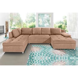 Wohnlandschaft Home Affaire "Labene U-Form", braun (nuss), B:326cm H:82cm T:90cm, Sofas, Wohnlandschaft