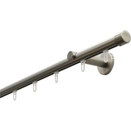 Gardinenstange Gardinia "Set Isa 1-Lauf mit Innenlauf II", silber (edelstahl, optik), L:180cm &Oslash;:2mm, Metall, Gardinenstangen, mit Bohren, Wandmontage, Metall, Komplettes Gardinenstangen-Set