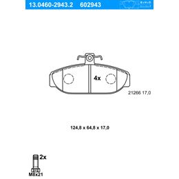 ATE Bremsbelagsatz, Scheibenbremse 13.0460-2943.2 vorne rechts links f&uuml;r VOLVO 271184 272809 272871