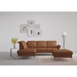 Sit & More Ecksofa SIT & MORE "Fashion L-Form", braun (cognac), B:250cm H:84cm T:207cm, Sofas, Ecksofa, wahlweise mit Kopfteilverstellung, Vorziehsitz, motorisch, Nickelf&uuml;&szlig;e