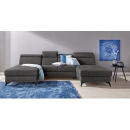 Wohnlandschaft Home Affaire "Cardiz U-Form", grau (anthrazit), B:296cm H:83cm T:173cm, Webstoff (100% Polyester);Luxus-Microfaser Paris (90% Polyester/10% Polyamid);Struktur fein (100% Polyester);Samtoptik (100% Polyester), Sofas, Wohnlandschaft, inkl.Kopfteilverstellung und Federkern wahlweise mit Bettfunktion