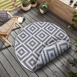 Teppich OTTO HOME "Ronda Wendeteppich", grau (grau, creme), H:5mm &Oslash;:120cm, Kunstfaser, Teppiche, Teppich, Sisal-Optik, Flachgewebe, In- und Outdoor, geometrisches Boho Design