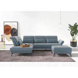 Ecksofa Home Affaire "Coco L-Form", blau (blau, grau), B:294cm H:88cm T:242cm, 100% Polyester, Sofas, Ecksofa, Sitztiefen-, Arm- und Kopfteilverstellung, Cord-Bezug, Fu&szlig;h&ouml;he 15 cm