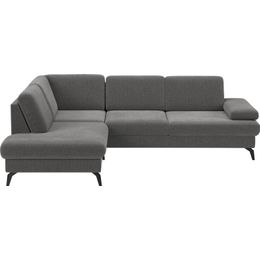Sit & More Ecksofa SIT & MORE "Morris L-Form, inkl. Sitztiefenverstellung", grau (stone), B:262cm H:82cm T:212cm, 100% Polyester, Sofas, Ecksofa, wahlweise mit Armteilverstellung, Bettfunktion & Bettkasten
