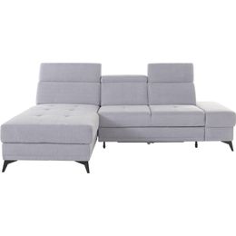 Ecksofa Home Affaire "Cardiz L-Form", silber, B:246cm H:83cm T:173cm, Webstoff (100% Polyester);Luxus-Microfaser Paris (90% Polyester/10% Polyamid);Struktur fein (100% Polyester);Samtoptik (100% Polyester), Sofas, Ecksofa, inkl.Kopfteilverstellung und Federkern wahlweise mit Bettfunktion