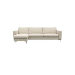 Ecksofa FLEXLUX "Fiore, super Sitzkomfort durch Kaltschaum im Sitz, L-Form", wei&szlig; (warm wei&szlig;), B:262cm H:85cm T:92cm, 100% Echteder, Sofas, Ecksofa, breite Armlehnen, Kaltschaum, F&uuml;&szlig;e Alu