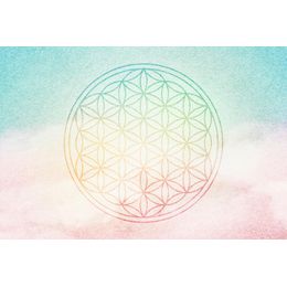 Fototapete ARCHITECTS PAPER "Atelier 47 Flower of Life 2", bunt (blau, gelb, rot), B:4m L:2,7m, Vlies, Tapeten, Vlies, Wand, Schr&auml;ge, Decke