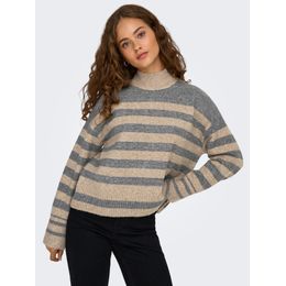 Strickpullover Only "ONLHEIDI LS HIGHNECK PULLOVER KNT NCA", Damen, Gr. M, grau (medium grau melange stripes:with tannin melange), Strick, Obermaterial: 86% Polyester, 7% Polyacryl, 4% Wolle, 3% Elasthan, gestreift, meliert, Rippb&uuml;ndchen, Pullover Strickpullover