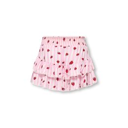 Sommerrock KIDS Only "KOGGLOW LIFE TAPED EDGE SKORT AOP WVN", M&auml;dchen, Gr. 134, romance rose aop:strawberry, stripes barely pink, Jersey, Obermaterial: 100% Viskose, bedruckt, gestreift, regular fit knielang, R&ouml;cke Sommerrock, mit tollen Volants mit dezenter Spitzenkante