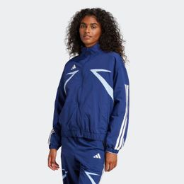 Trainingsjacke adidas Sportswear "TIRO CUT 3-STREIFEN COLOR BLOCK WOVEN", Damen, Gr. XXL, wei&szlig; (dunkelblau, glow blau, wei&szlig;), Obermaterial: 100% Polyamid, Jacken Trainingsjacke