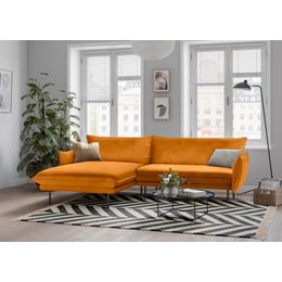 Ecksofa OTTO HOME "Stine L-Form", gold (goldfarben), B:249cm H:86cm T:159cm, Struktur (100% Polyester);Struktur weich (85% Polyester/15% Nylon);Samtoptik (100% Polyester), Sofas, Ecksofa, Besonderes Design durch Kissenoptik und Keder, by Morten Georgsen, Topseller