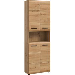 Stauraumschrank Welltime "FLORENZ, TOPSELLER, H&ouml;he 185 cm, 4 T&uuml;ren, 4 Fachb&ouml;den, 1 offenes Fach", braun (artisan oak nb), B:60cm H:185cm T:30cm, FSC-zertifizierter Holzwerkstoff, MDF, Schr&auml;nke, Stauraumschrank, hochwertige MDF Front, Griff schwarz