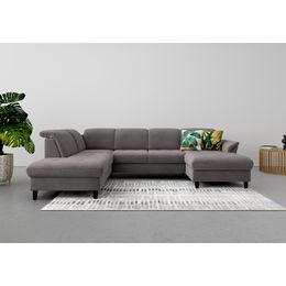 Sit & More Wohnlandschaft SIT & MORE "Maggiore U-Form", grau (fango), B:312cm H:88cm T:224cm, 95% Polyester, 5% Polyamid, Sofas, Wohnlandschaft, wahlweise mit Kopfteilverstellung, Bettfunktion und Stauraum