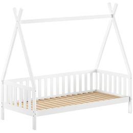 Massivholzbett Vipack "mit Tipi Dach, seitlich und hinten mit Sprossenumrandung", wei&szlig;, wei&szlig;, wei&szlig;, B:98cm H:189,3cm L:206cm, Betten, Massivholzbett, Korpus aus massiver Kiefer, wei&szlig; lackiert